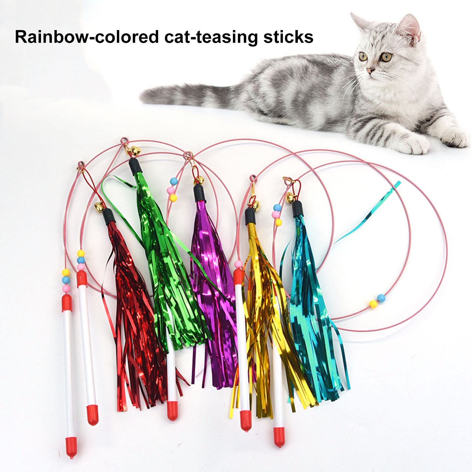 Cat Teaser Toy Interactive Cat Stick Toy with Bell Tassel Tear ...