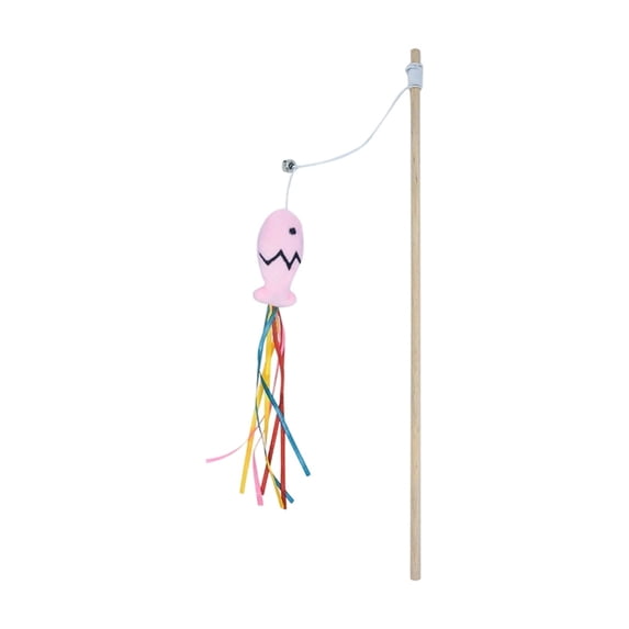 Cat Teaser Wand, Pink Wooden Fishing Pole Catnip Fish Toy with Colorful ...