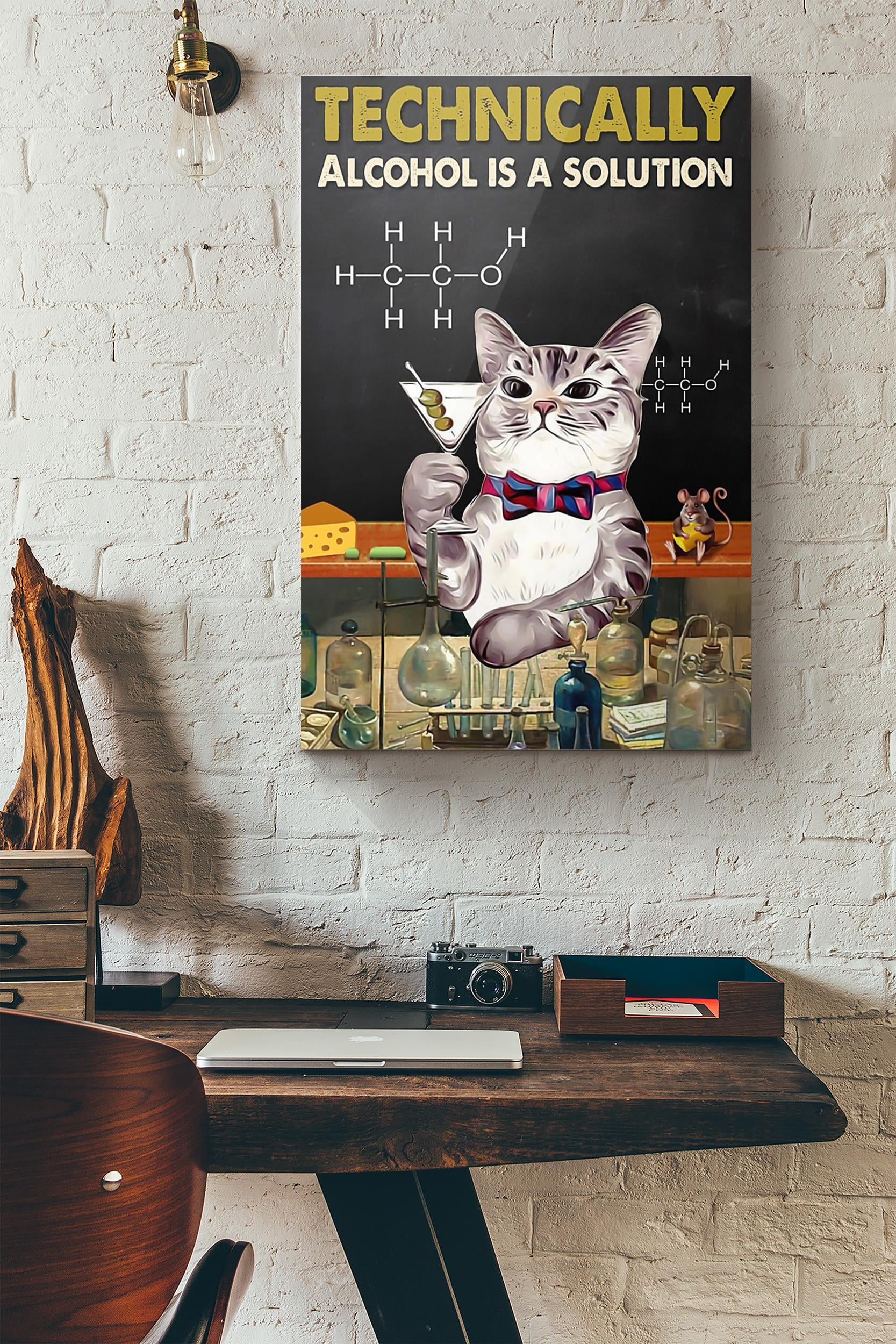 Cat Technically Alcohol Is A Solution Poster Wrapped Poster 11 x 17 ...
