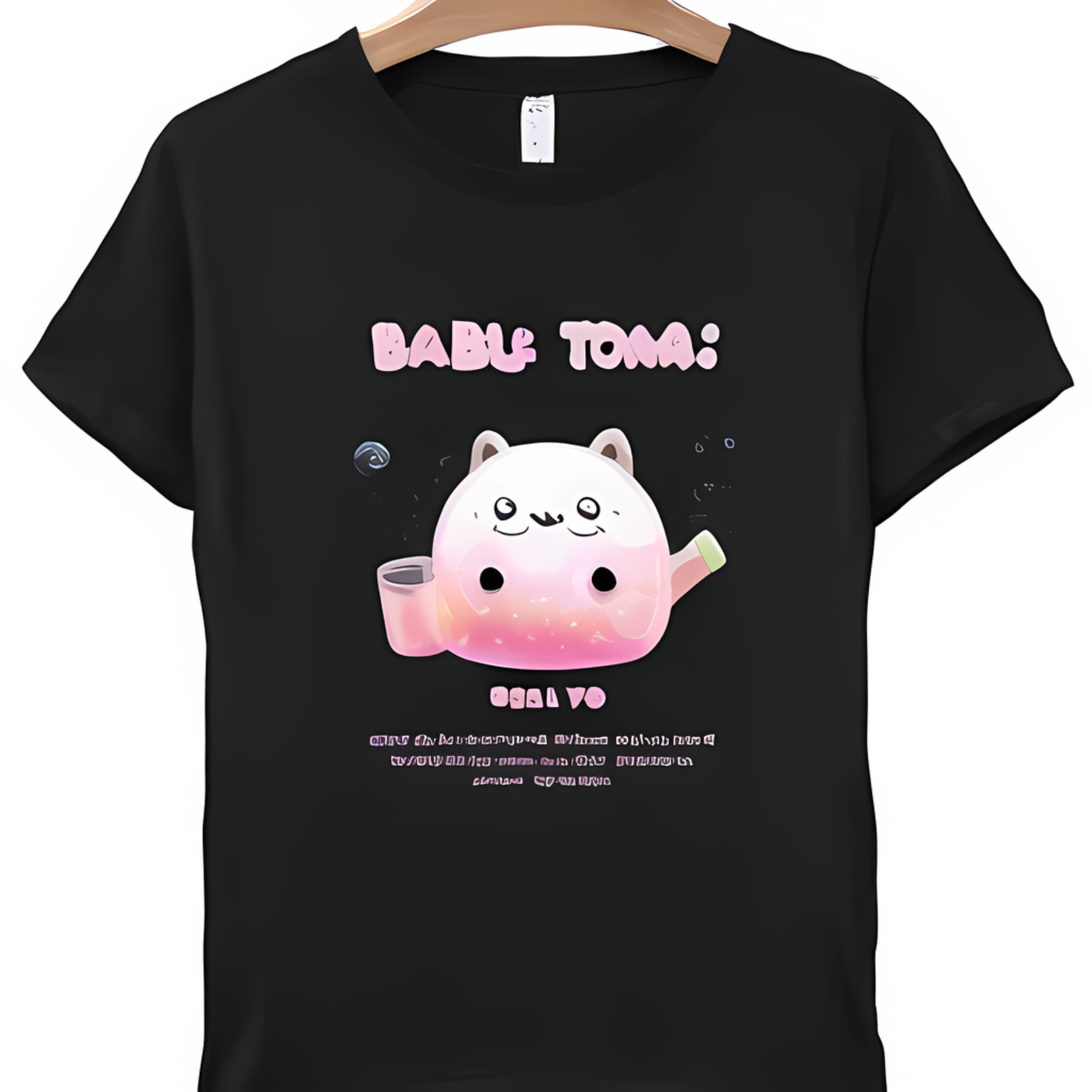 Cat Teea T-Shirt Adorable Drinking with Pink Bubbles PasTeel Colors on ...