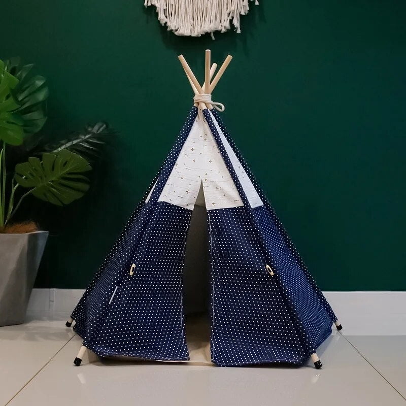 Cat Teepee Bed Dog House Canvas Pet Tent Indoor Outdoor Portable Puppy ...