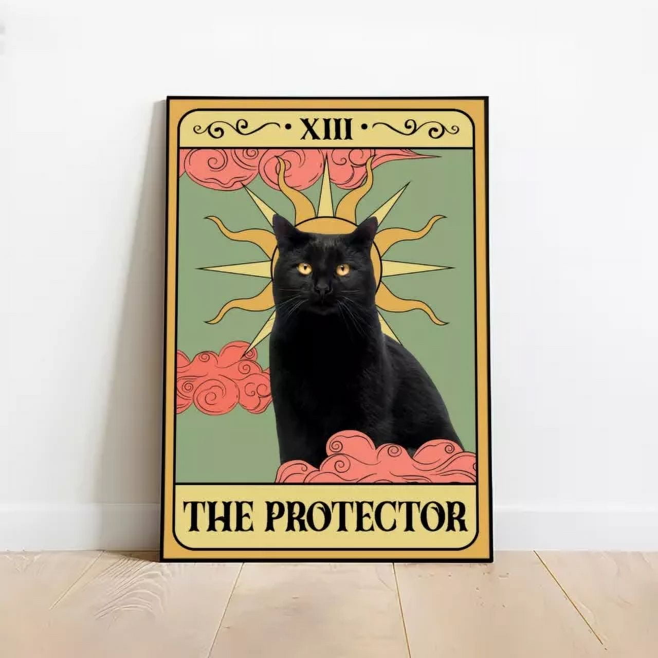 Cat The Protector Tarot Card Vintage Poster, Black Cat With Sun Poster ...