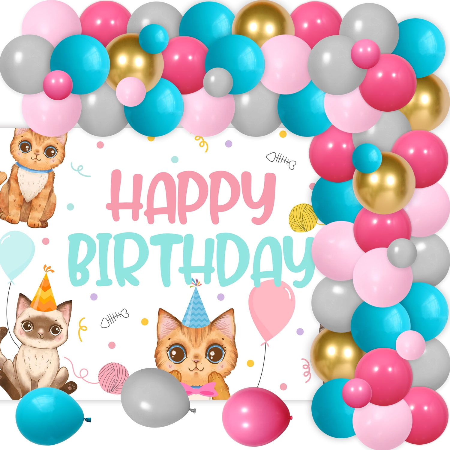 Cat Themed Birthday Party Decorations for Girls Little Kitten Happy ...