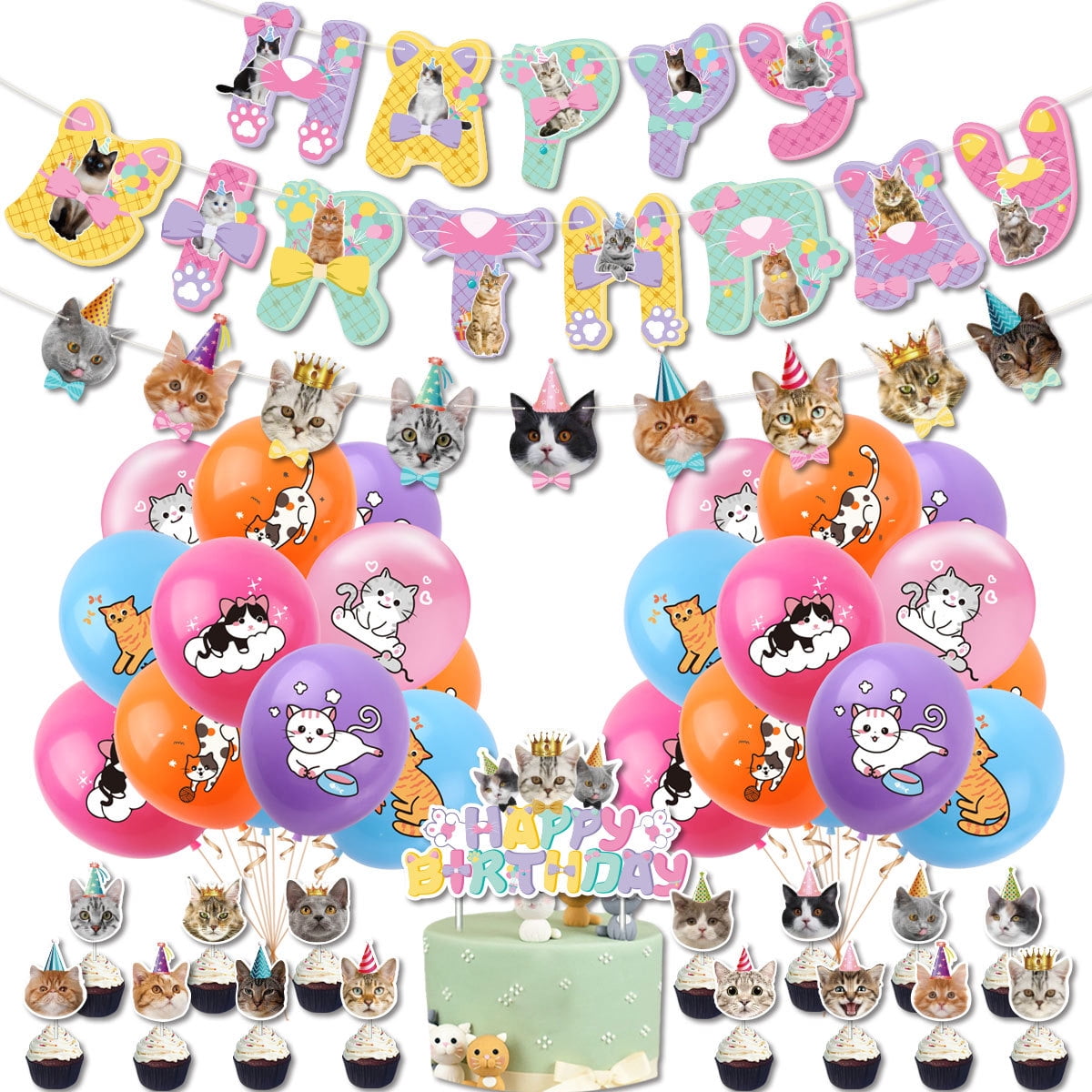 Cat Themed Birthday Party Decorations Kitten Balloons Cake Cupcake ...
