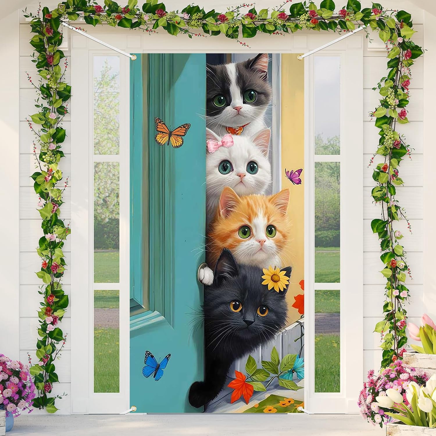 Cat-Themed Door Cover, 6x2.9ft Happy International Cat Day Door Banner ...