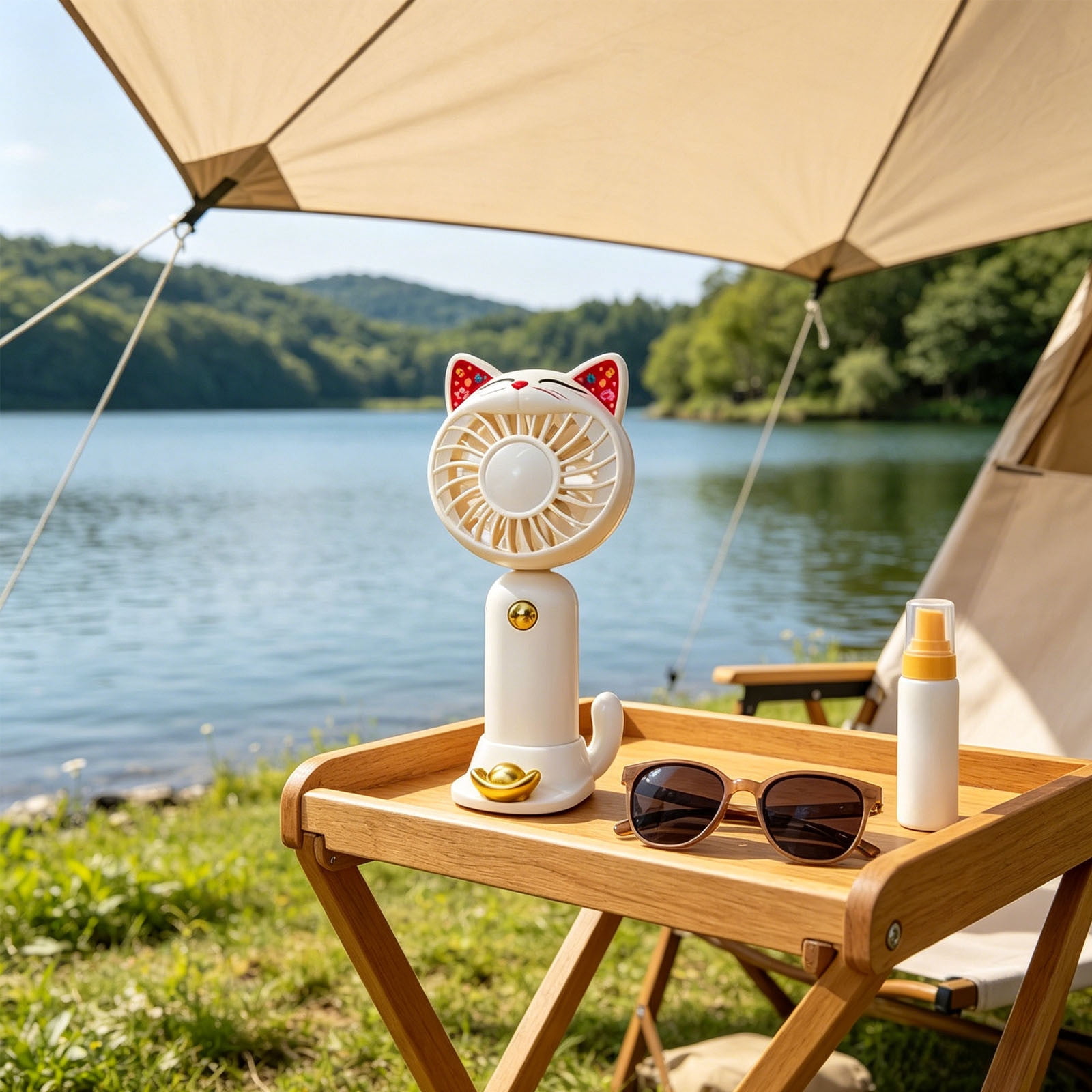 Cat Themed Handheld Fan with USB Rechargeable Battery and 3-Speed ...