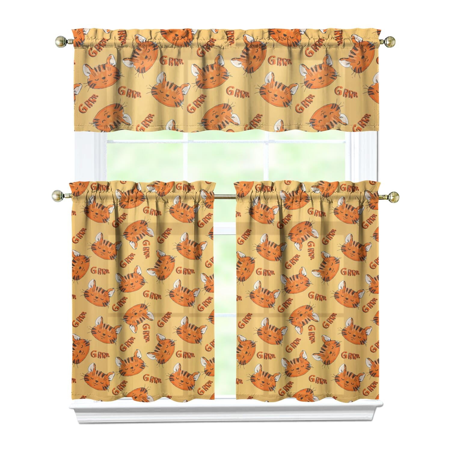 Cat Themed Kitchen Curtains 3-Piece Set - Vintage Artistic Watercolor ...