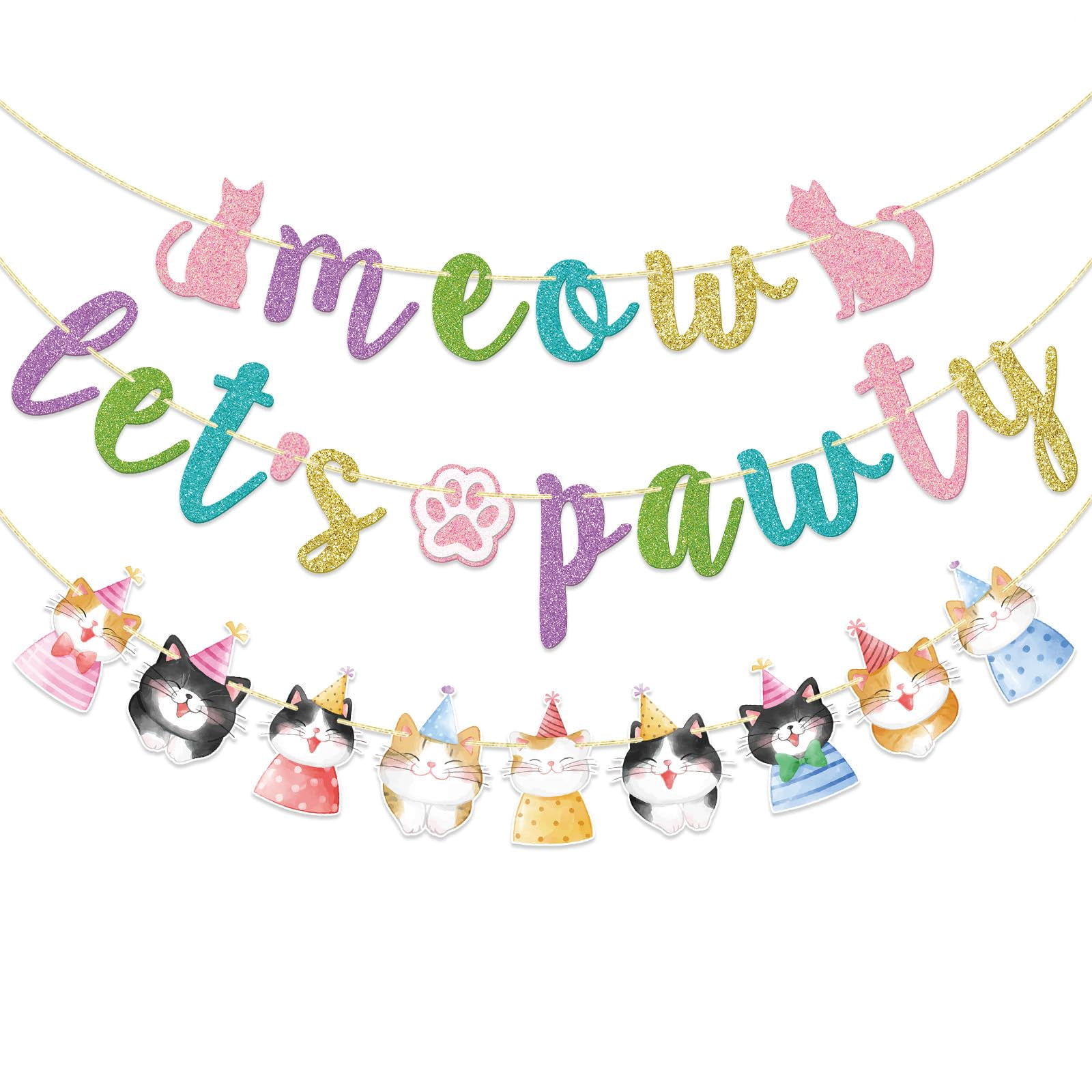 Cat Themed Party Banner, Pre-strung Cat Birthday Banner, Cat Party ...