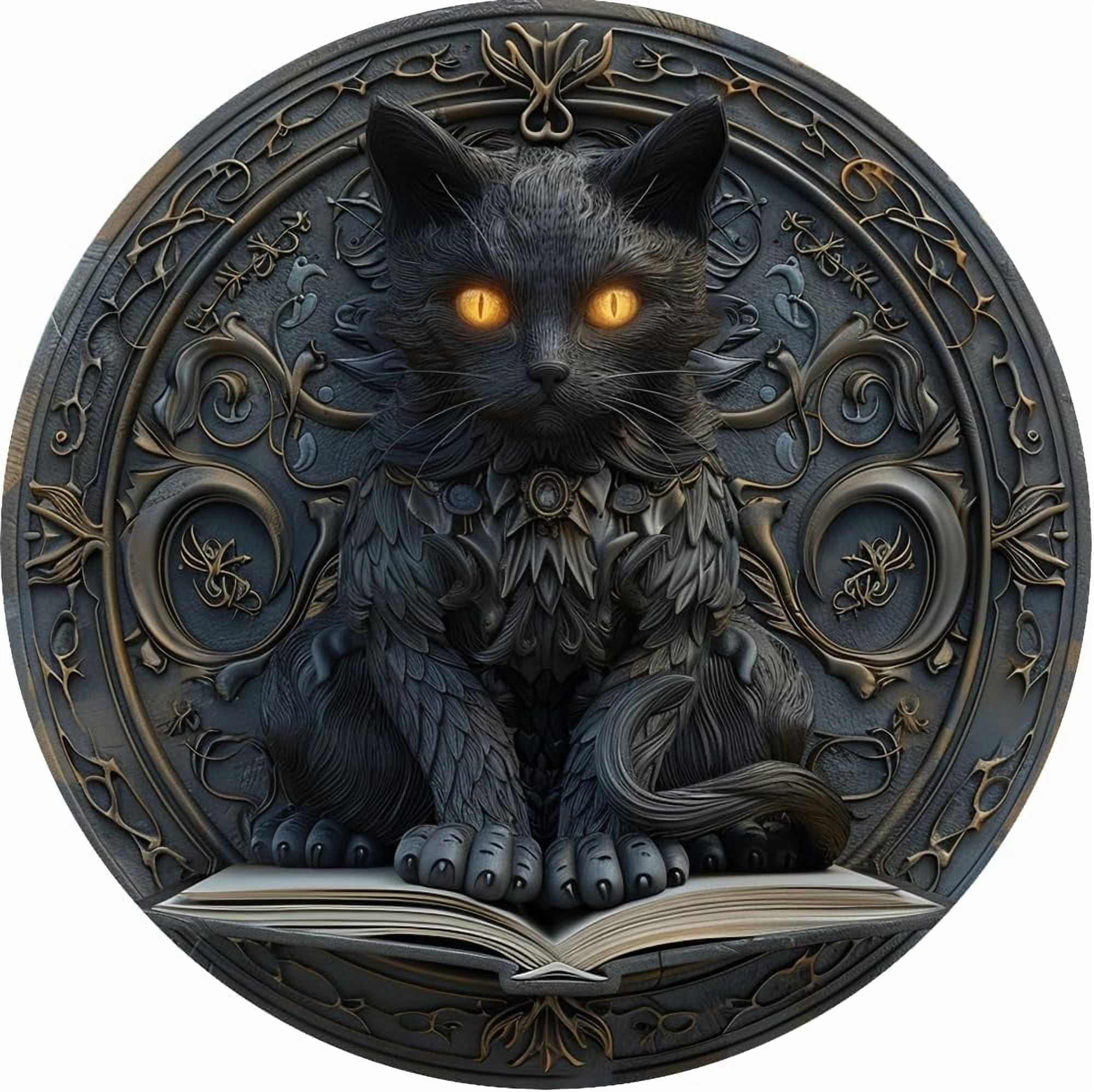 Cat Themed Round Aluminum Wall Sign Faux Embossed Painted 8×8 Inch ...