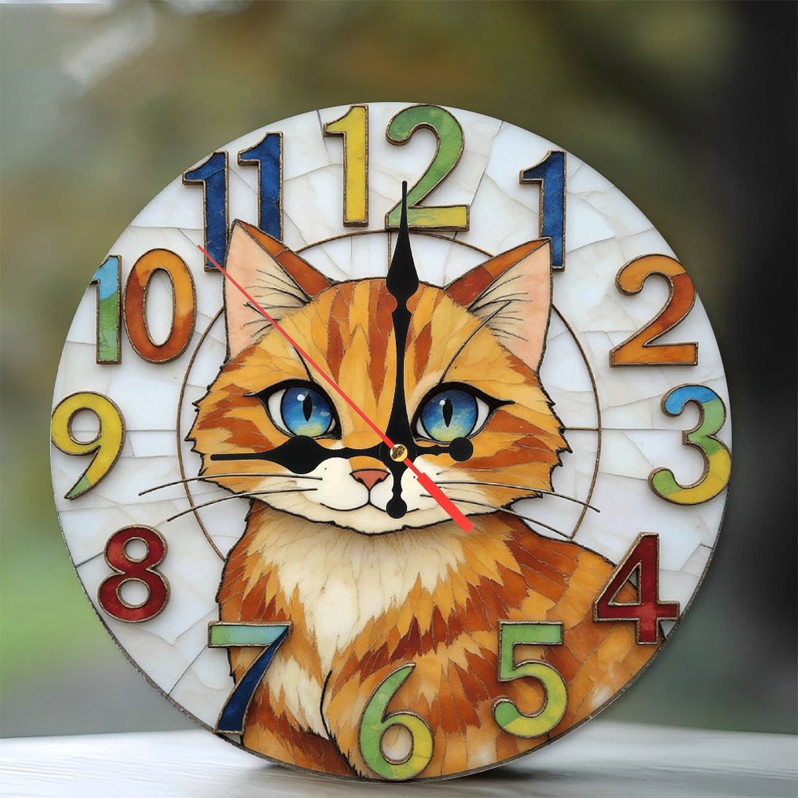 Cat Themed Wall Clock with Colorful Numbers Design 10-Inch Silent ...
