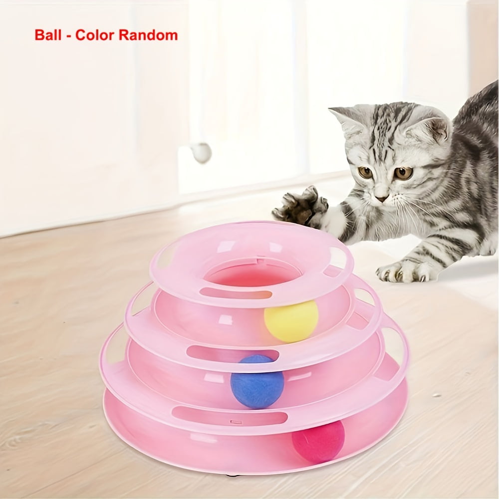 Cat Three Layer Turntable Toy Educational Play Track Tower Cat Teaser ...