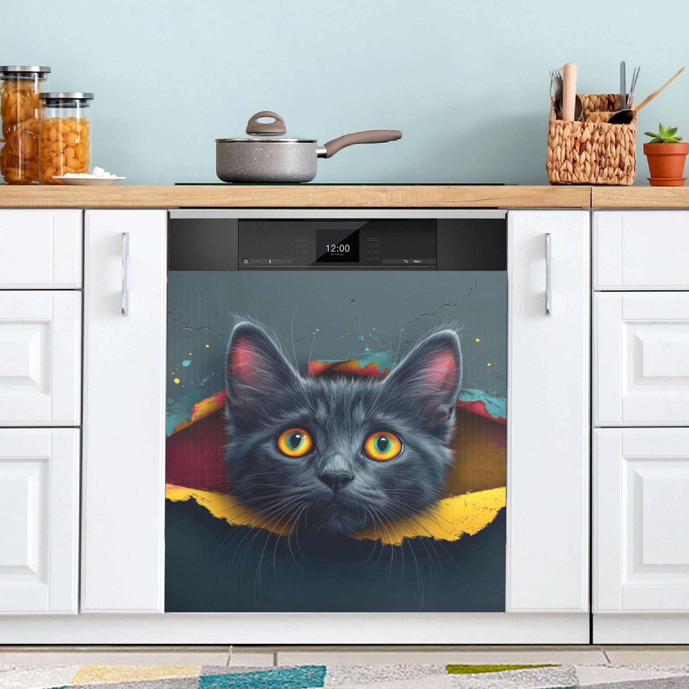 Cat Through The Wall Magnetic Dishwasher Cover Magnet Refrigerator ...