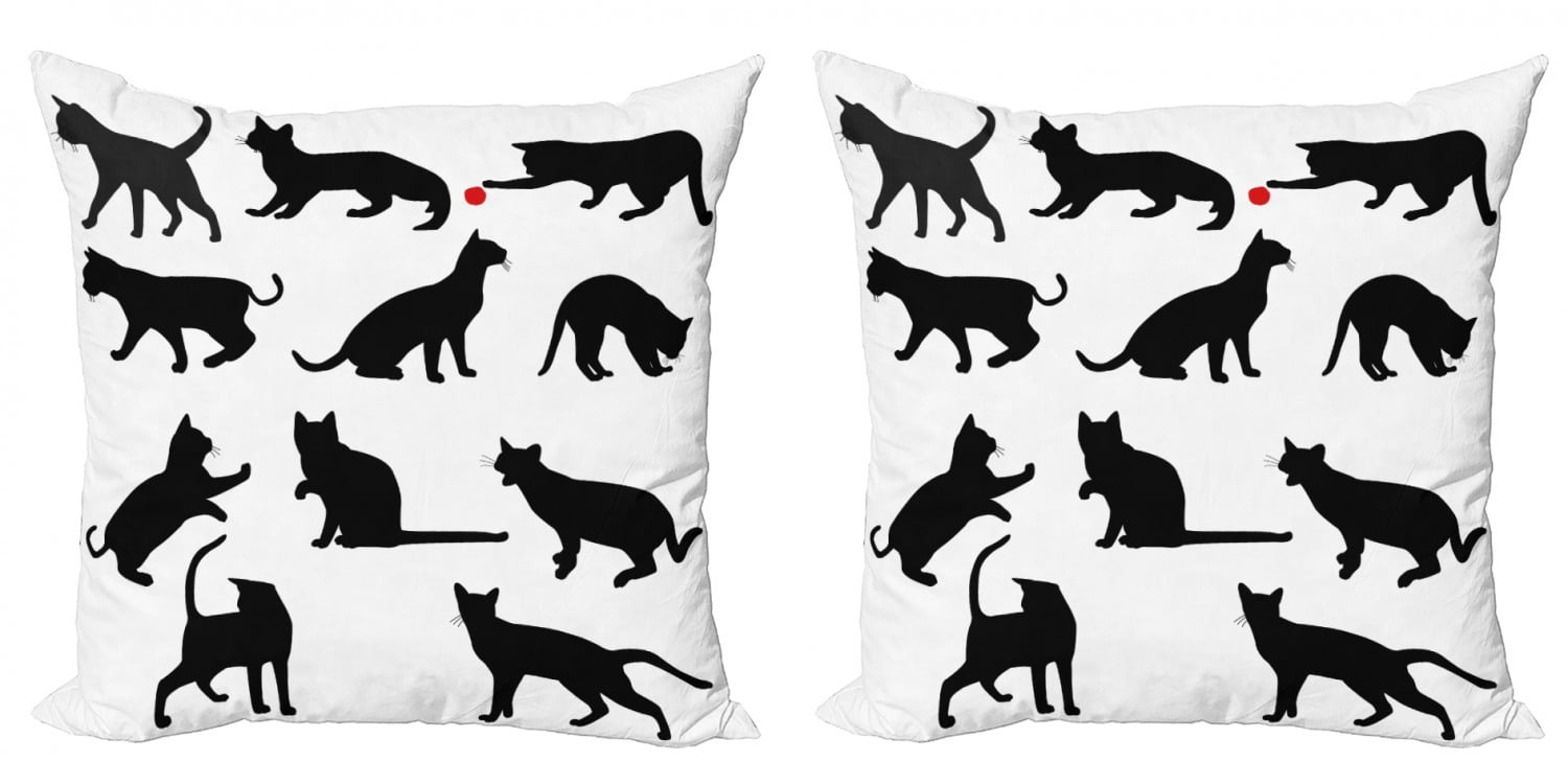 Ambesonne Cat Throw Pillow Cover 2 Pack, Red Ball Animal Pet Kittens ...