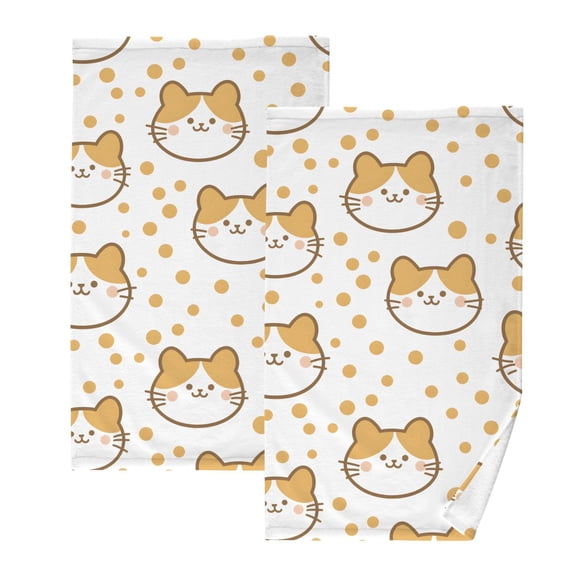 Cat Tile Brown Pattern Cotton Towel Set Face Hand Towels 2 Pack Soft ...