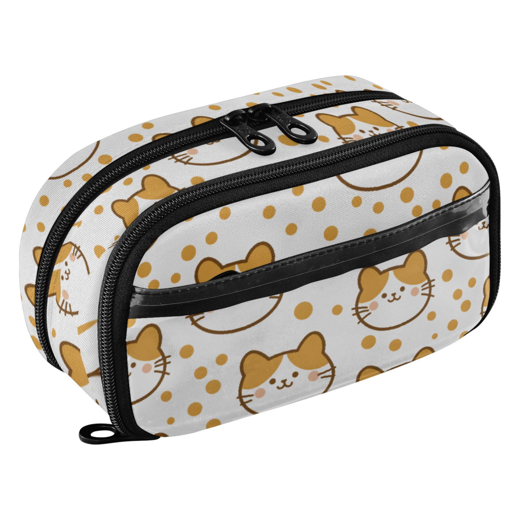 Cat Tile Brown Pattern PVC Pencil Case Water-Repellent Clear Window ...