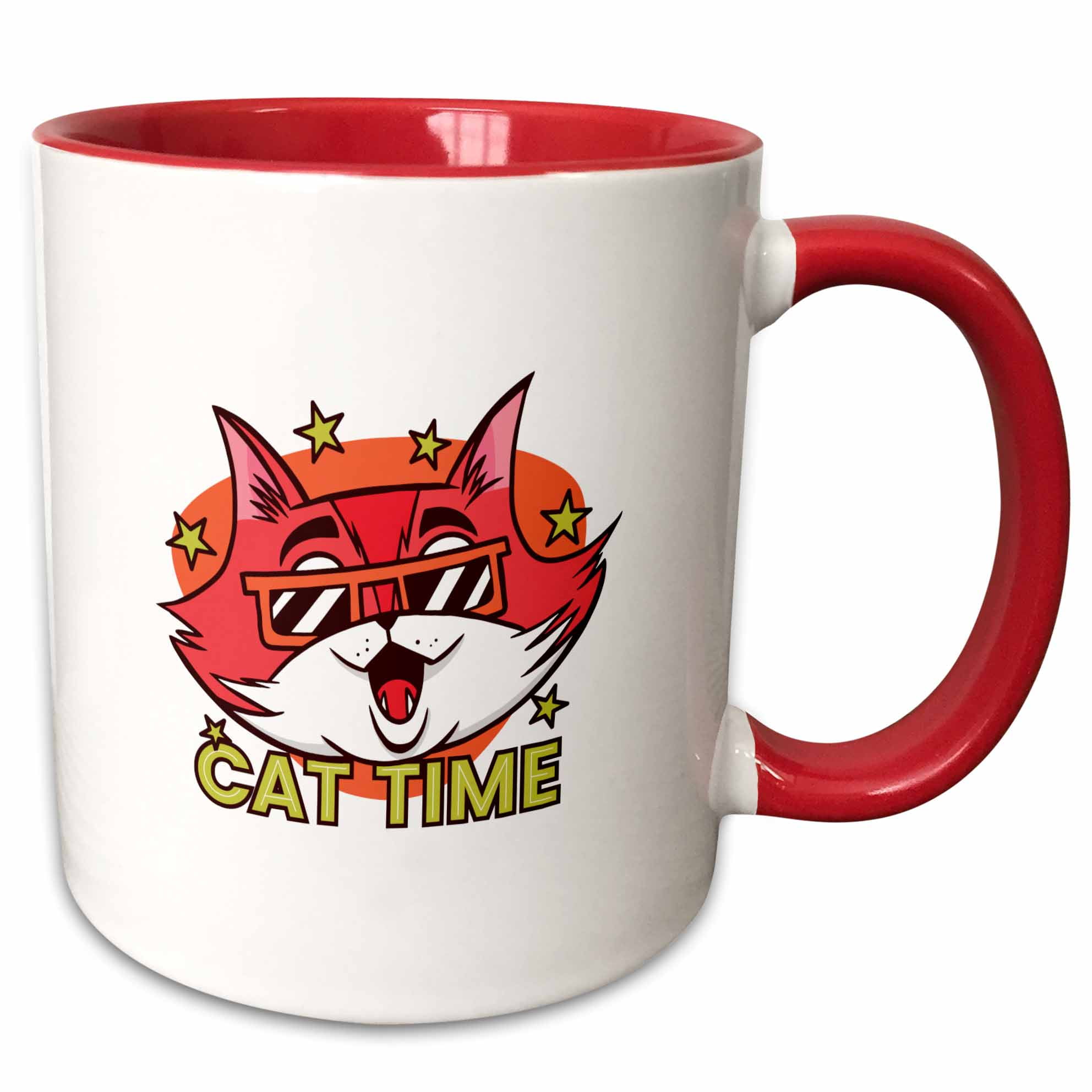 3drose, Cat Time Cartoon Cat, 11oz Two-tone Red Mug - Walmart.com