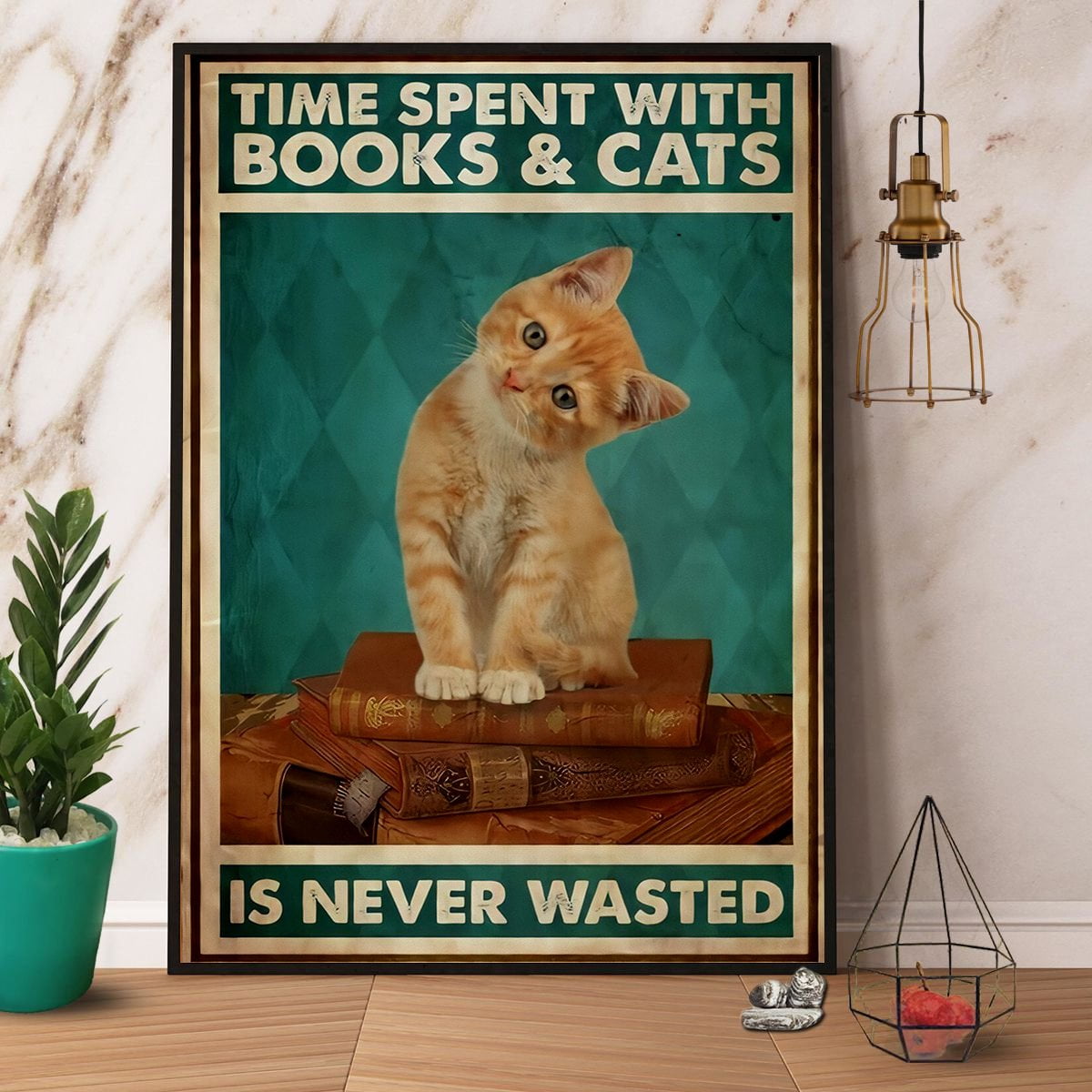 Cat Time Spent With Books And Cats Is Never Wasted Poster No Frame ...
