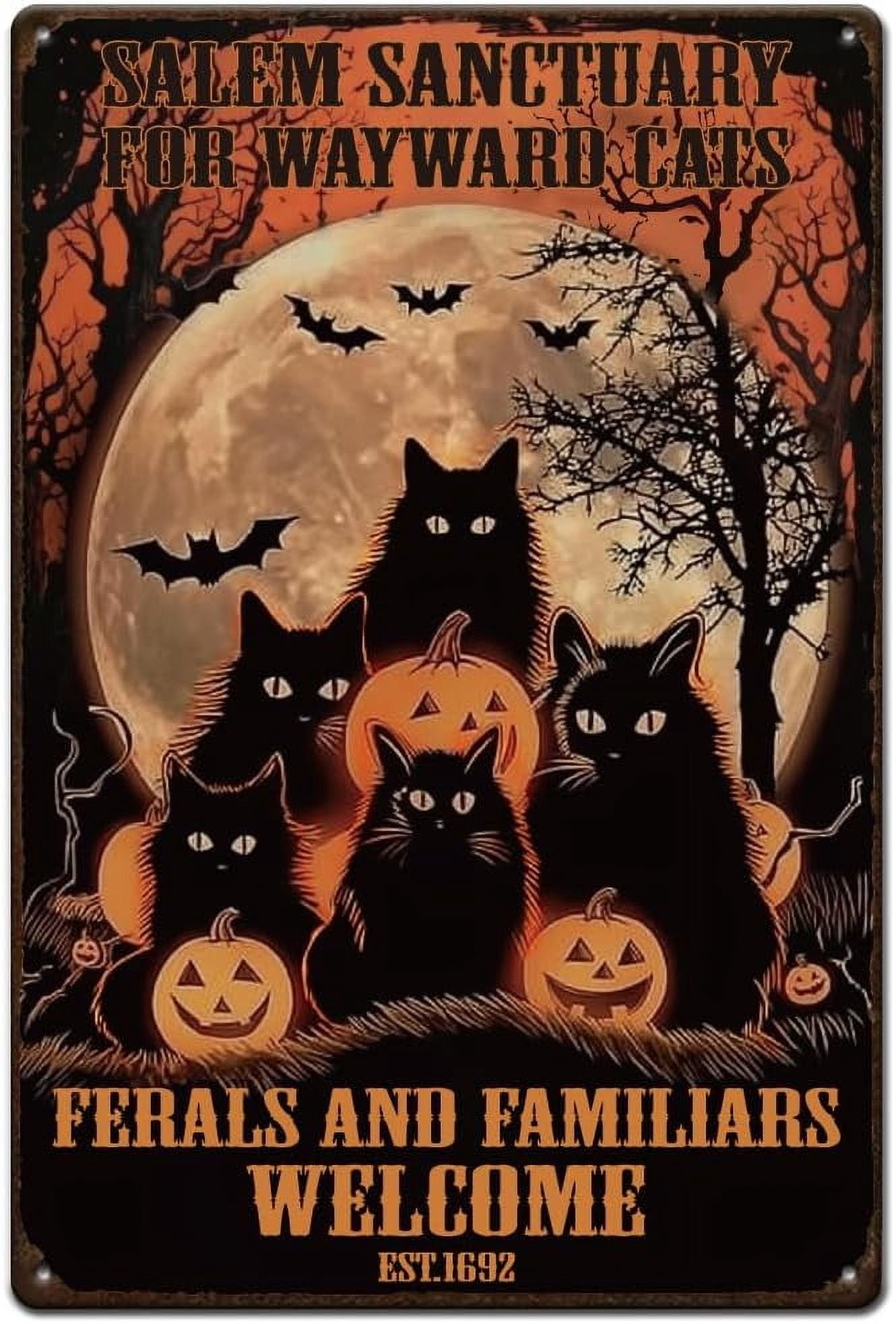 Cat Tin Sign Moon Metal Signs Bats Pumpkin Vintage Art Poster Sign for ...