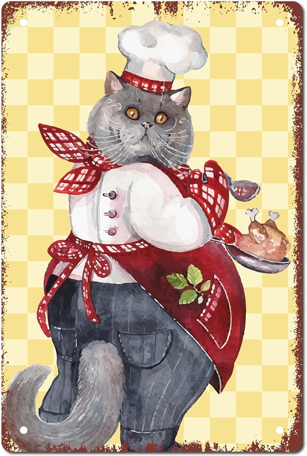 Cat Tin Sign Vintage Kitchen Metal Tin Sign Retro Funny Animals Cat ...