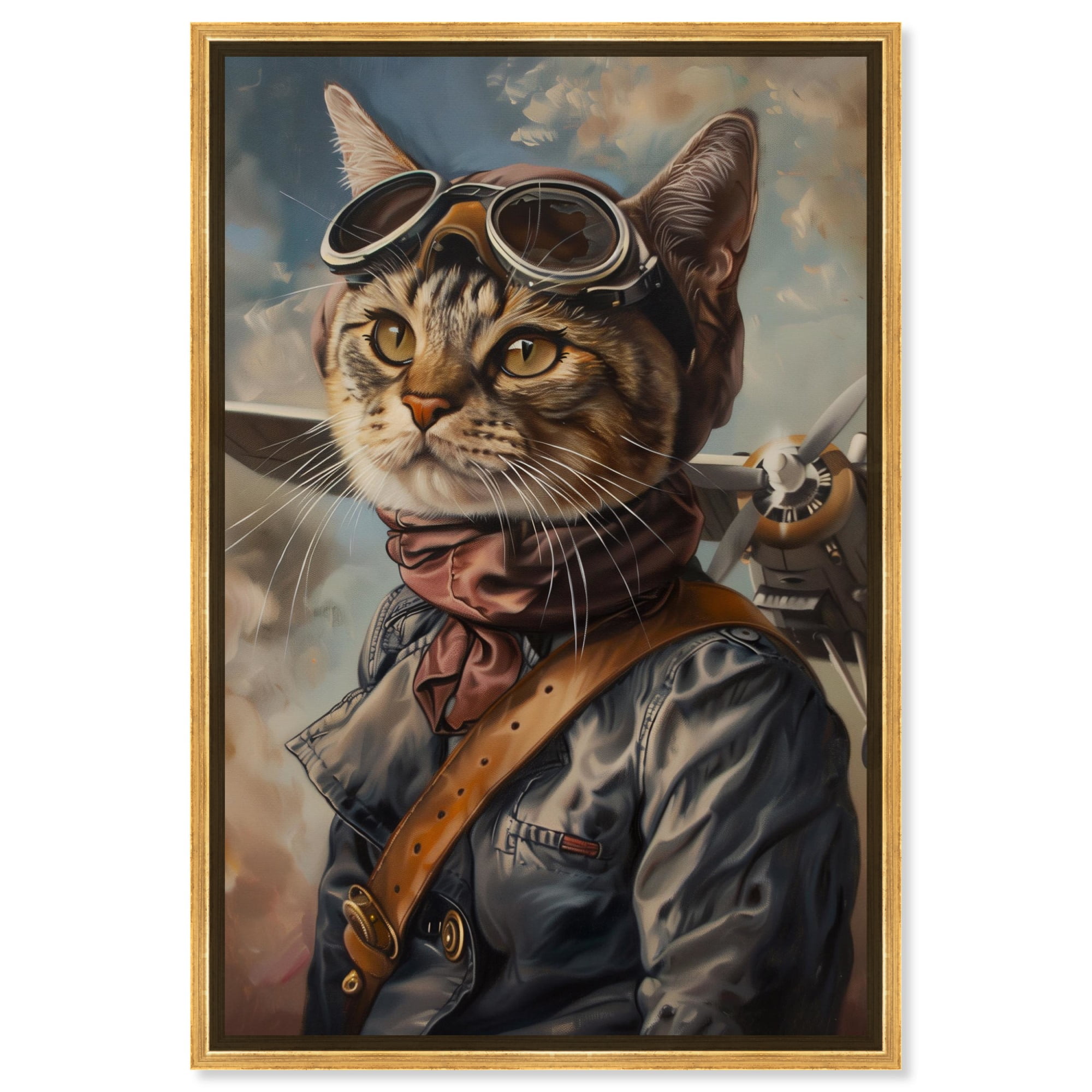 Cat To The Skies Canvas Quirky Cat Art Prints By Notoriart, Gold Frame ...