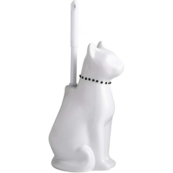 Cat Toilet Brush Holder - Ceramic Whimsical Feline Design with Wide ...