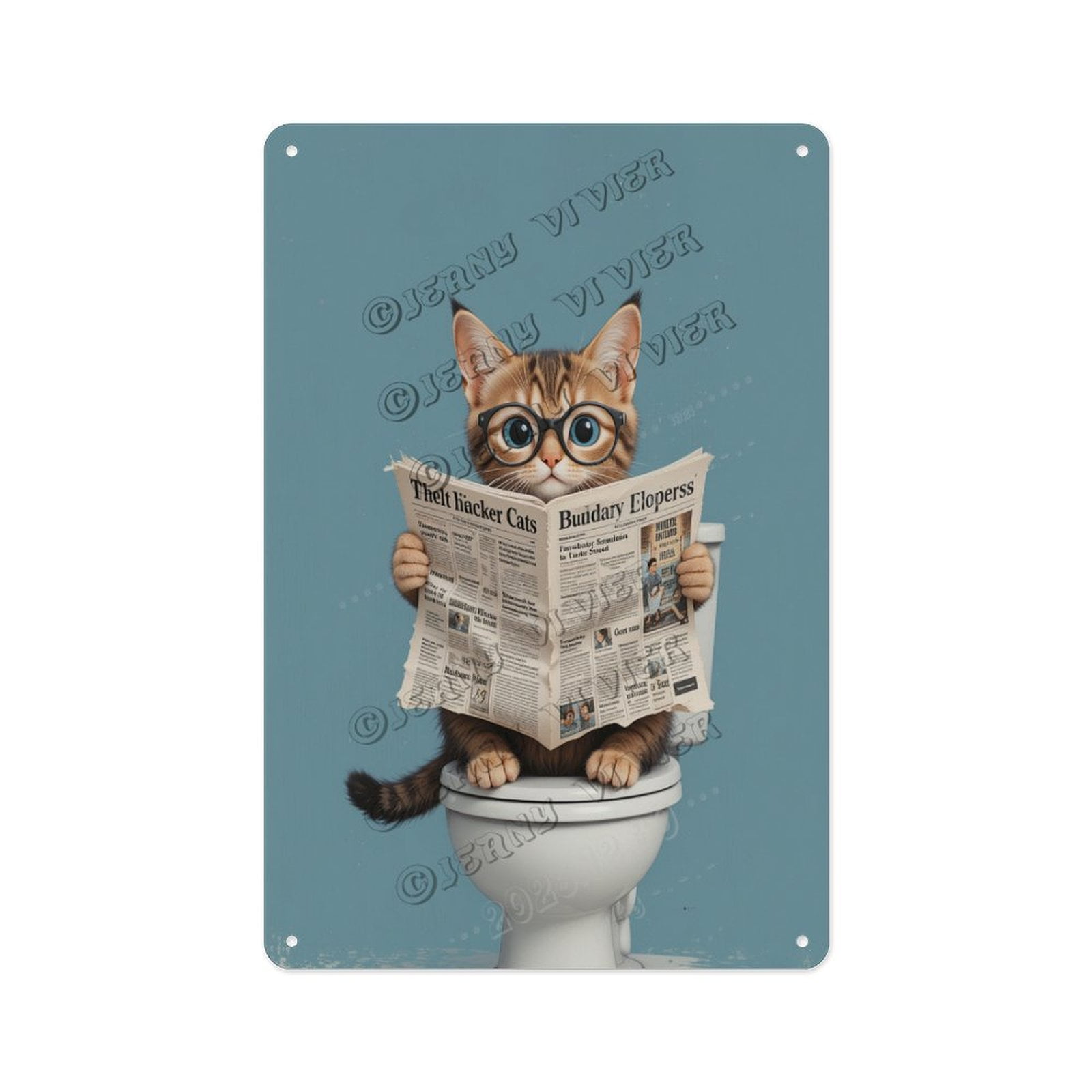 Cat Toilet Humor Wall Art – Funny Cat Bathroom Sign, Reading Newspaper ...