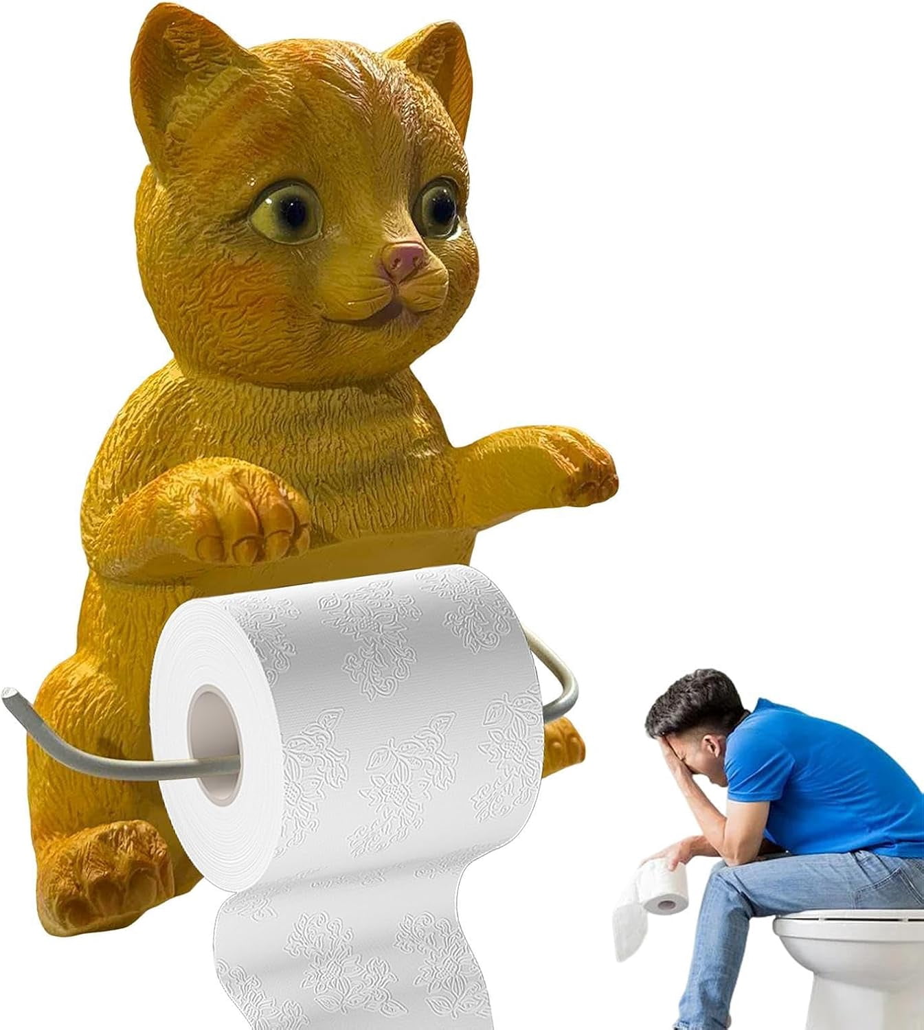 Cat Toilet Paper Holder, Resin Wall Mount No Drilling for Bathroom ...