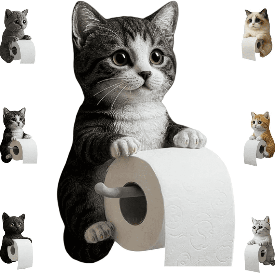 Cat Toilet Paper Holder Wall-Mounted Cute Cat Creative Roll Paper ...