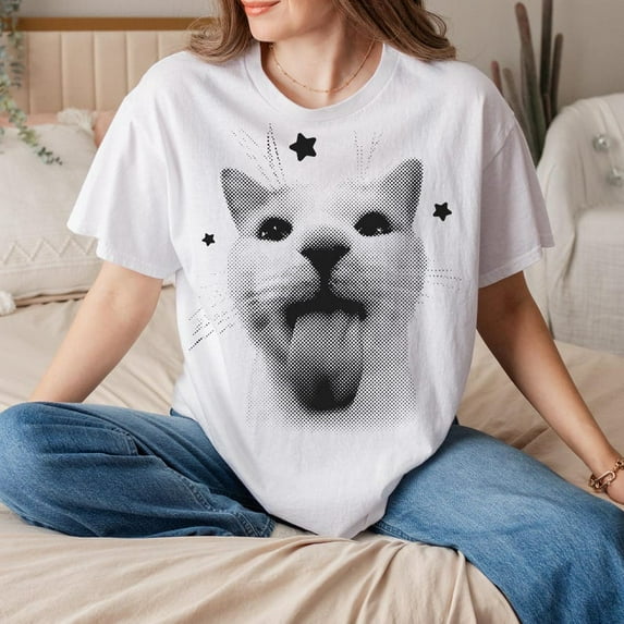 Cat Tongue Out Graphic Oversized T-Shirt, Cute Kitty Face Aesthetic ...