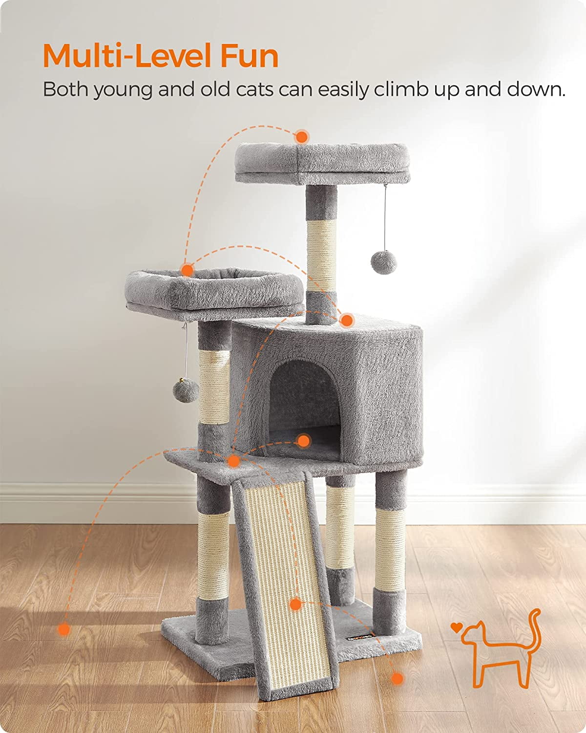 Cat Tower, Cat Tree for Indoor Cats, 45.3-Inch Cat Condo with ...