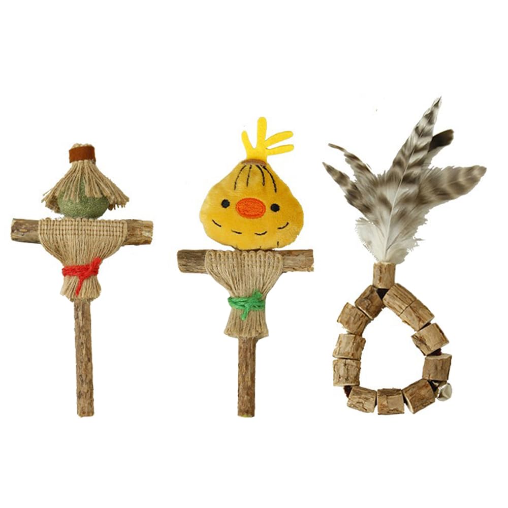 Cat Toy 3-Piece Set Natural Catnip Silvervine Sticks Feather Bite Stick ...