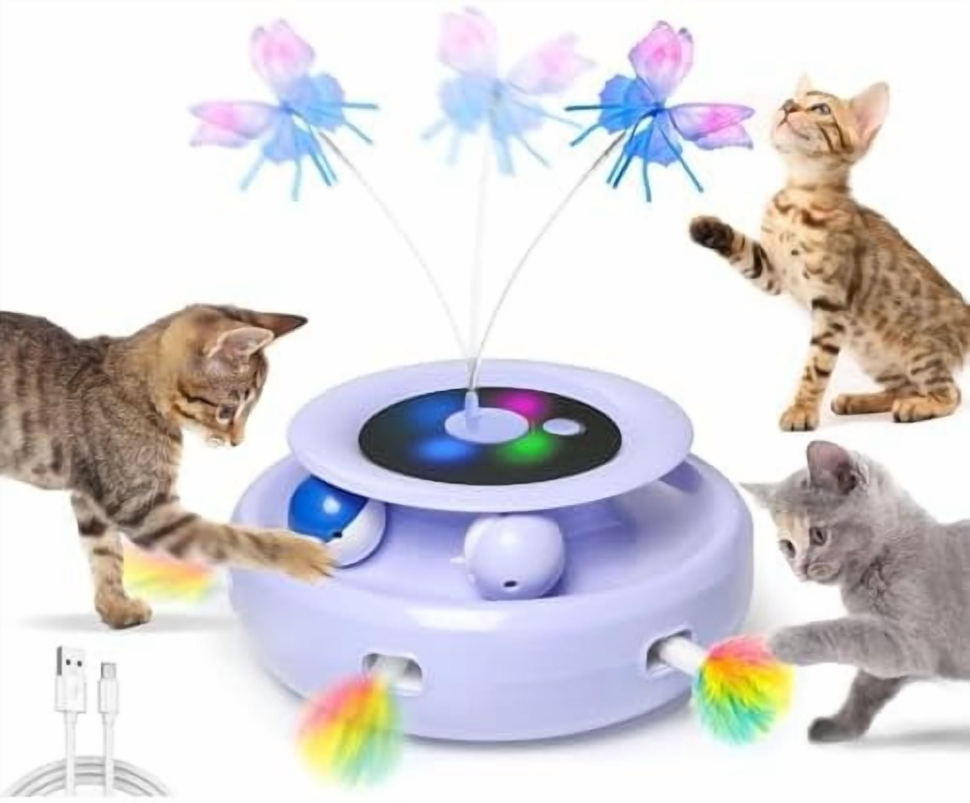 Cat Toy, 3-in-1 Automatic Interactive Electronic Moving Ambush Feather ...
