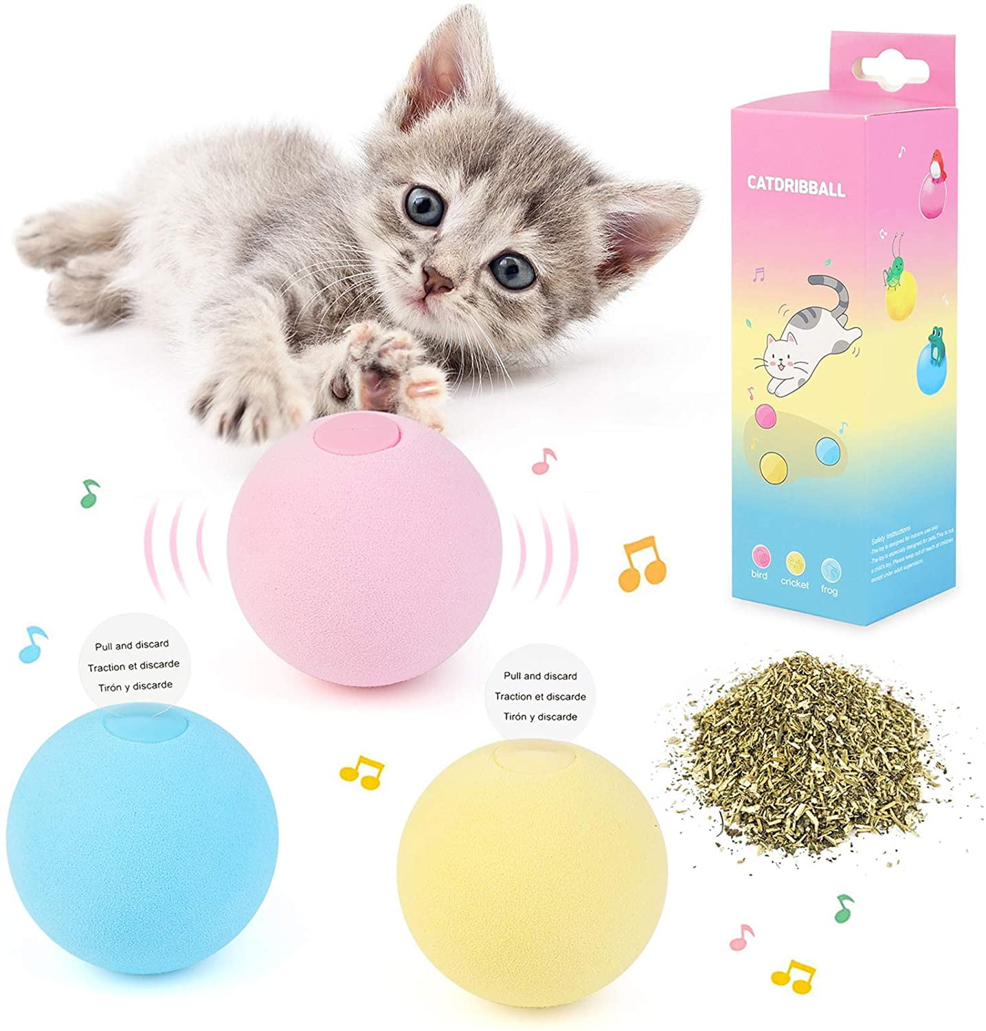 Cat Toy Ball - Interactive Cat Toys for Indoor Cats Refillable Catnip ...