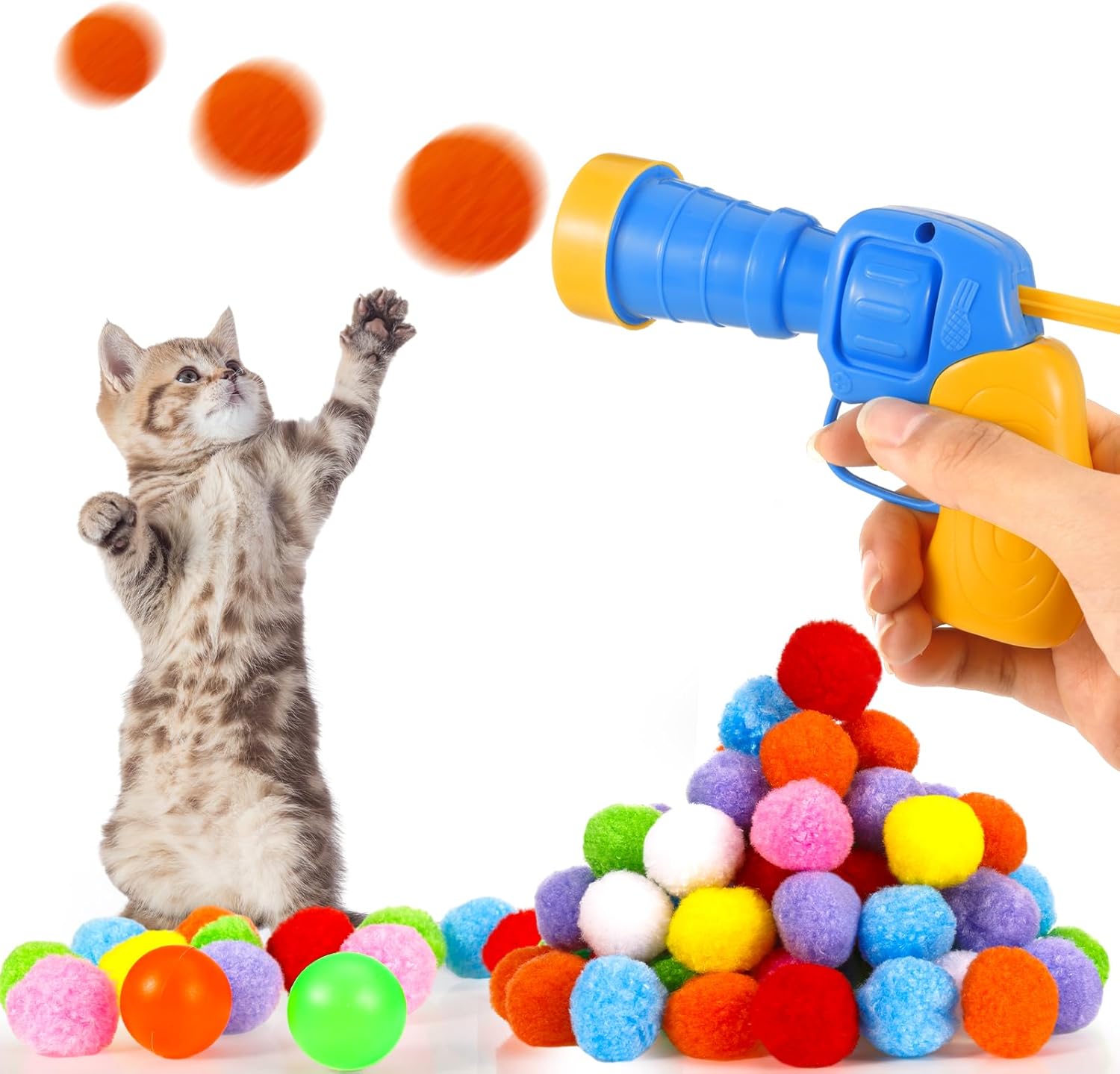 Cat Toy Ball Launcher, Cat Toy Gun Launcher with 100 Balls, Cat Fetch ...