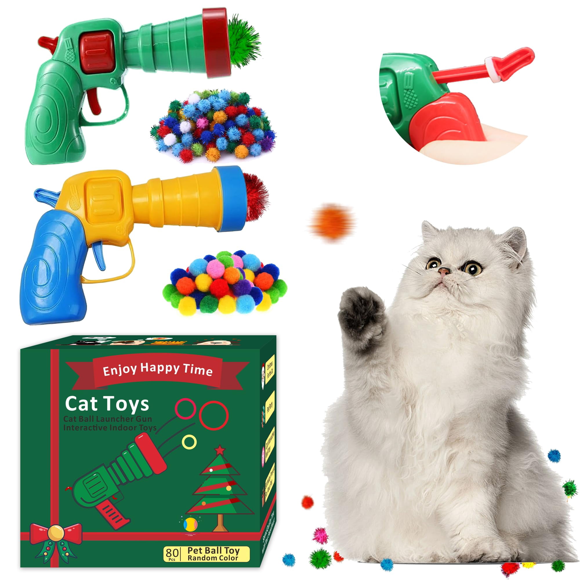Cat Toy Ball Launcher Gun,Cat Balls Fetch Toy,30 Glitter Marbles 50 ...