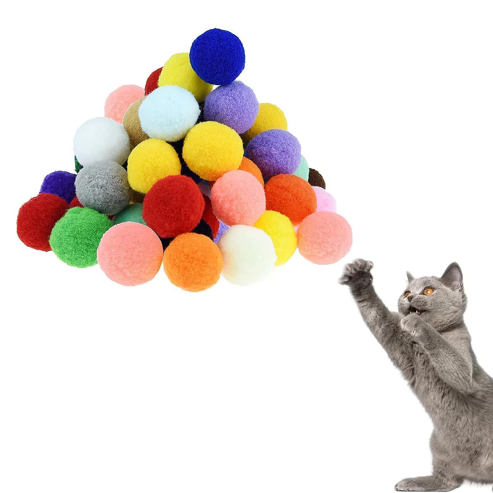 Cat Toy Balls, 20Pcs Premium Soft Pom Pom Balls For Kittens, 1,9 ...