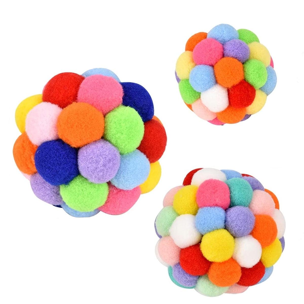 Cat Toy Balls with Bell (3 Sizes/Pack), Colorful Soft Fuzzy Balls Built ...