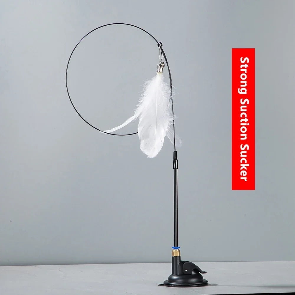 Cat Toy Cat Teaser Stick With Bell Extended Rod Suction Cup Self High ...