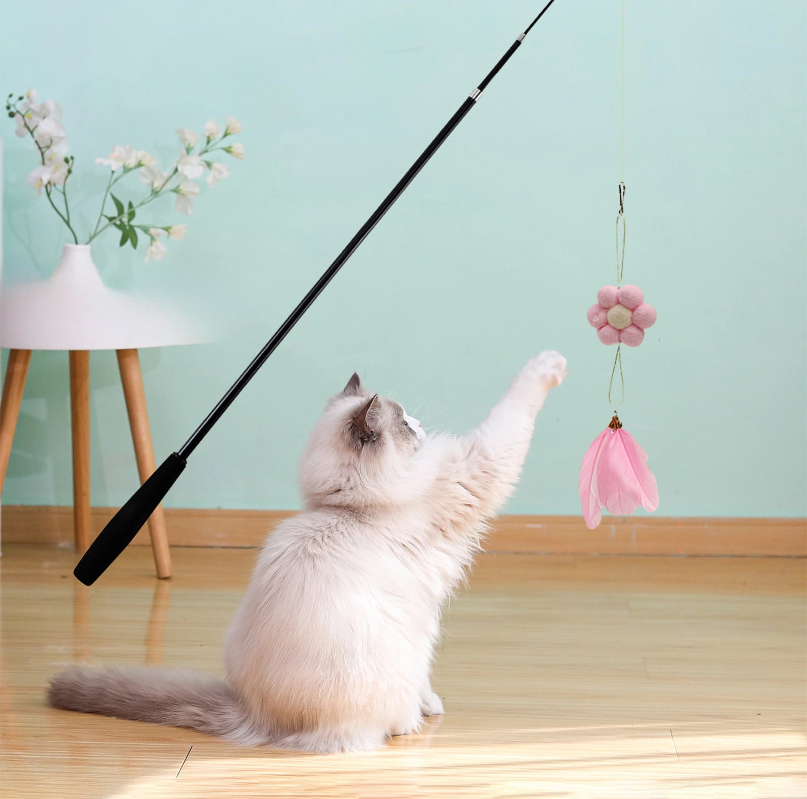 Cat Toy Feathers Play Stick with Bells, Interactive Game Stick ...
