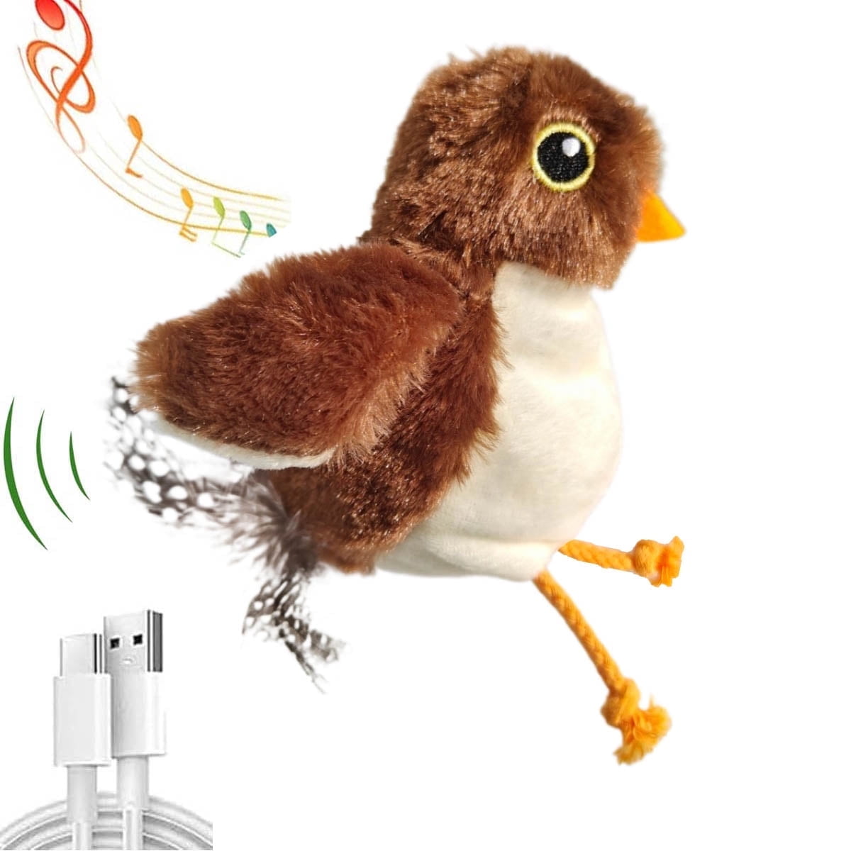 Cat Toy Flapping Wing Cuckoo Interactive Simulated Chirping Plush Bird ...