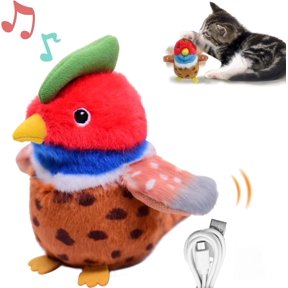 AYINLH Interactive Bird Cat Toy, Flapping Wings, Chirping Sounds, Plush ...