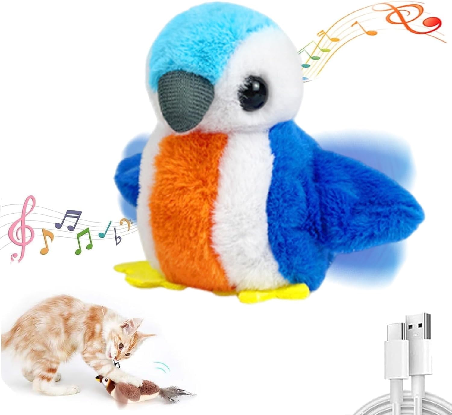 Cat Toy Flapping Wing Interactive Simulated Chirping Plush Bird Kitten ...