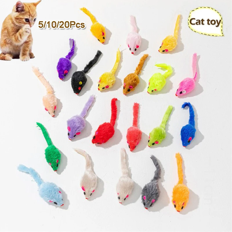 Cat Toy Furry Plush Soft Solid Interactive Mice Mouse Toys For Funny ...