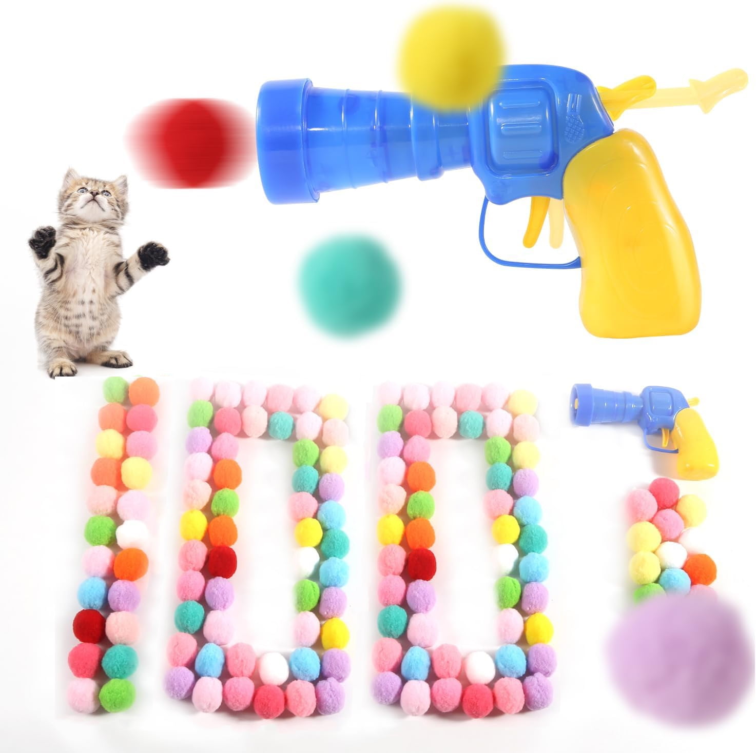 Cat Toy Gun Launcher 110 Balls, 1.2" Plush Balls for Interactive Play ...
