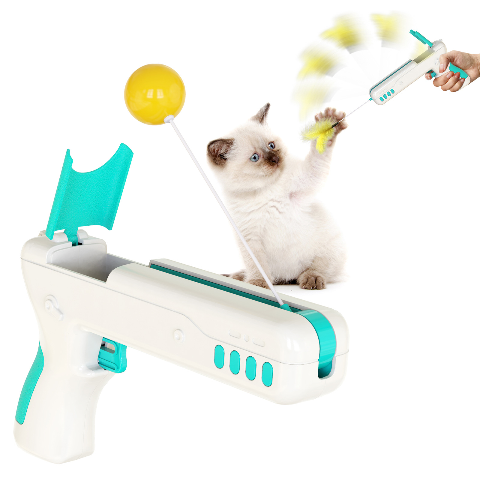 Cat Toy Gun, Rebound Interactive Cat Teaser Wand with Ball Funny Cat ...