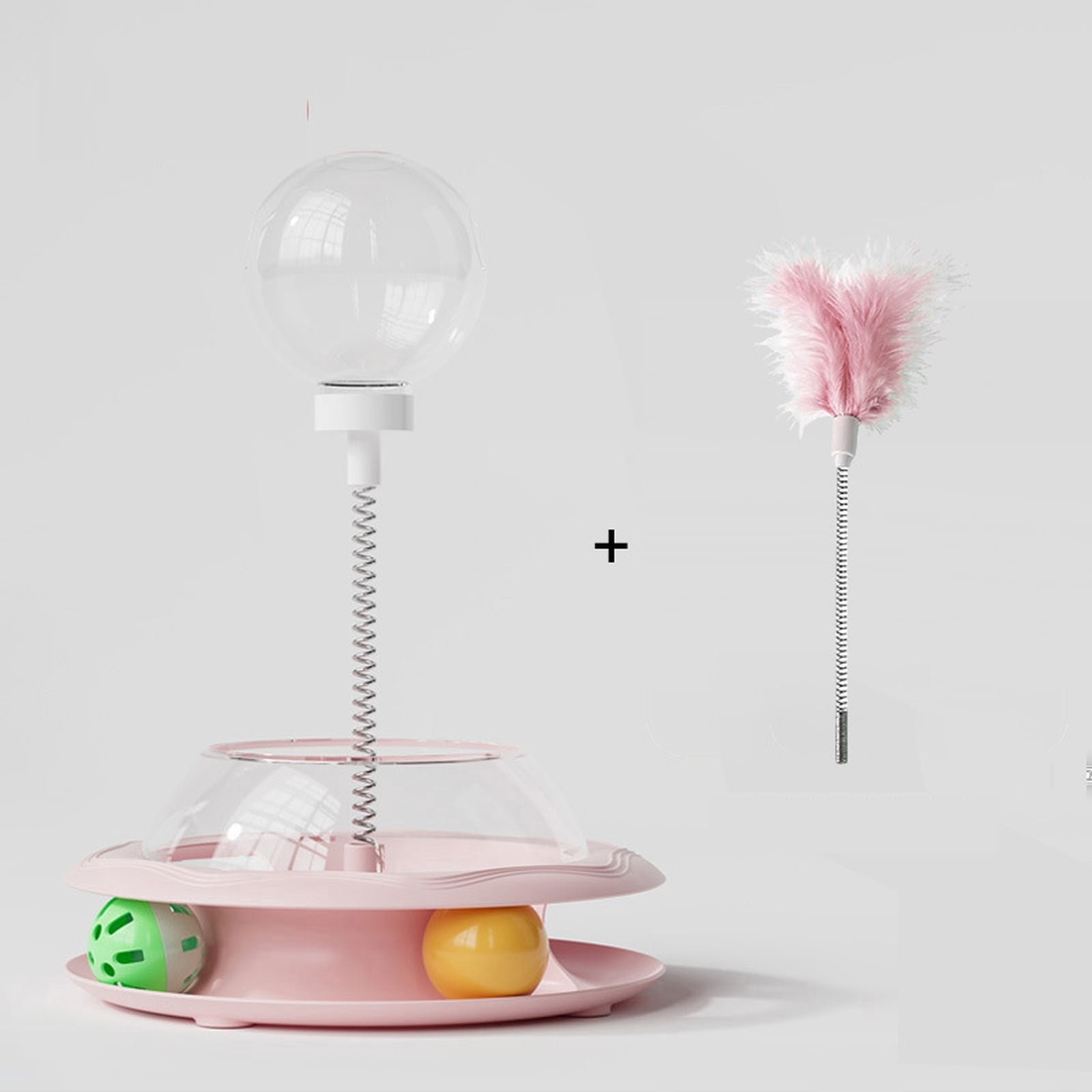 Cat Toy, Interactive Turntable Feather Teaser with Leak Ball Spring ...