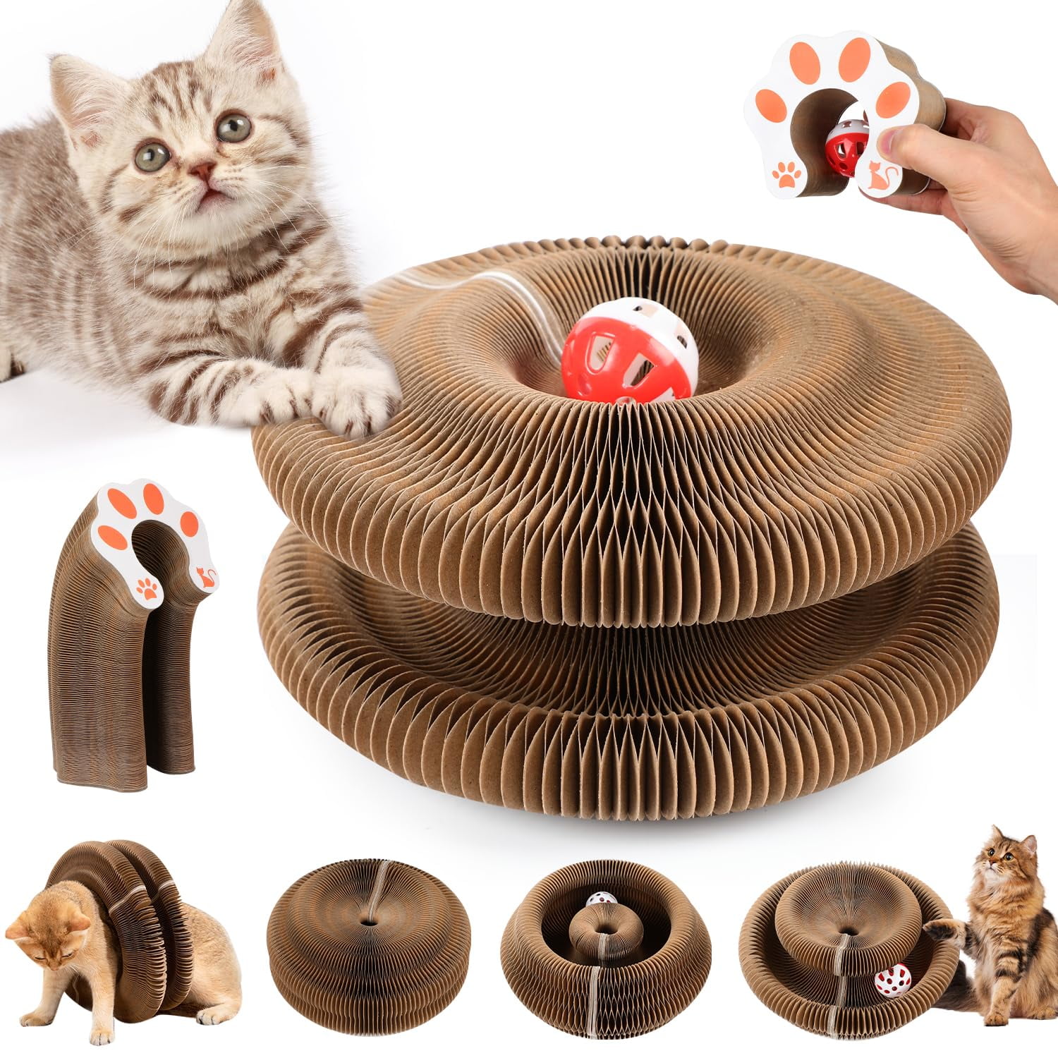 Cat Toy,Magic Organ Cat Scratch Board,Foldable Cat Accordion Toy, Interactive Scratch Pad with a ...
