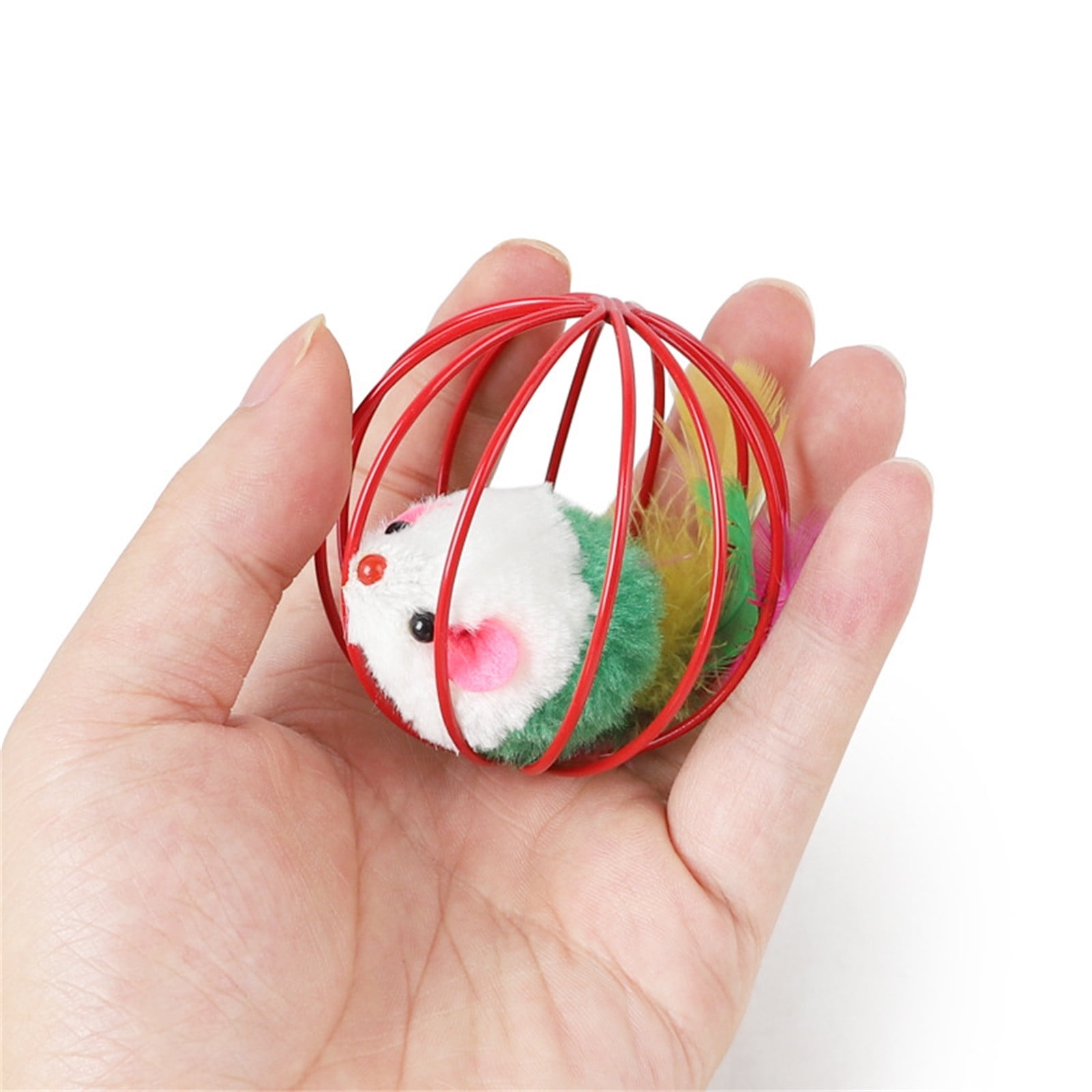 Cat Toy Mouse With Real Feather Tail Painted Cage Interactive Play ...