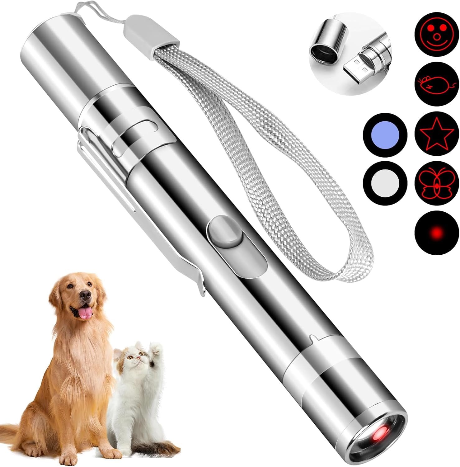 Cat Toy Pointer for Indoor Cats, USB Rechargeable Kitten Toy with 7 ...