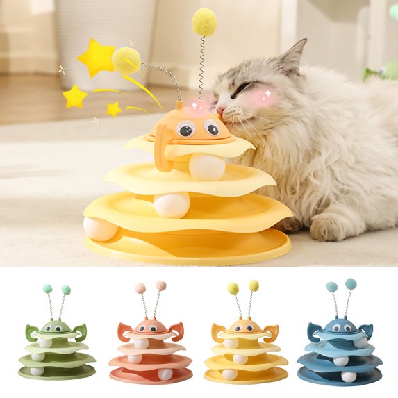 Cat Toy Roller 3-Level Turntable Cat Toys Balls Interactive Kitten Fun ...